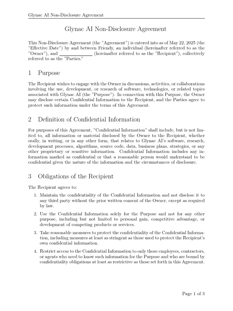 Glynac AI Non-Disclosure Agreement | PDF | Non Disclosure Agreement ...
