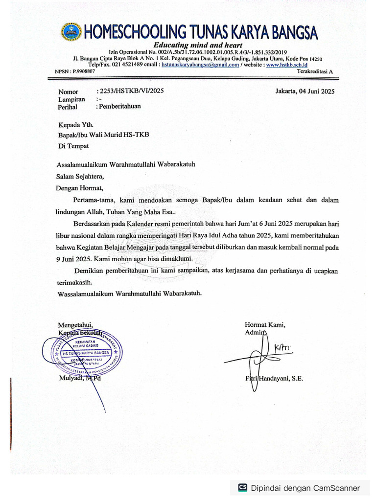 Surat Edaran Pemberitahuan Libur Idul Adha | PDF