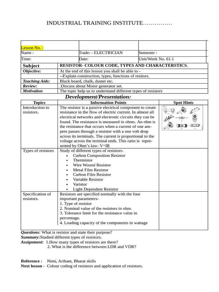 Electrician Lesson Plan - Docx 61 To 72 Week | PDF | Bipolar Junction ...