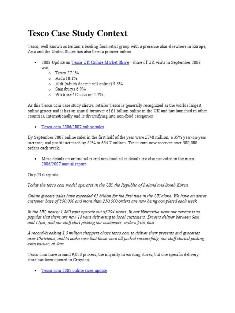 Tesco Case Study Context | PDF | Tesco | Grocery Store