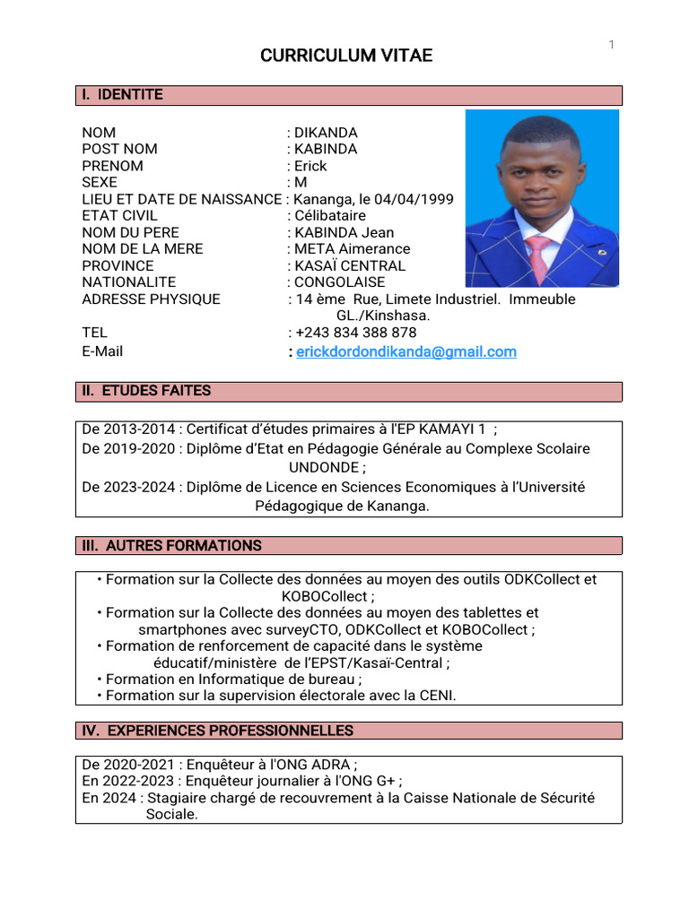 CV d'Erick Dikanda Kabinda | PDF