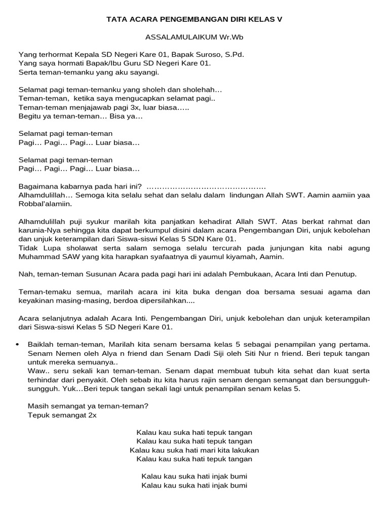 Tata Acara Pengembangan Diri Kelas v 2023 | PDF