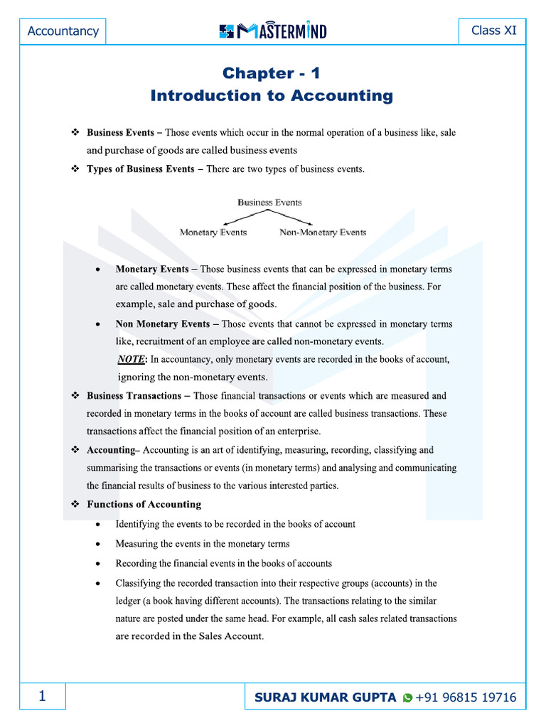 Chap - 1 - Class XI - Account Theory | PDF