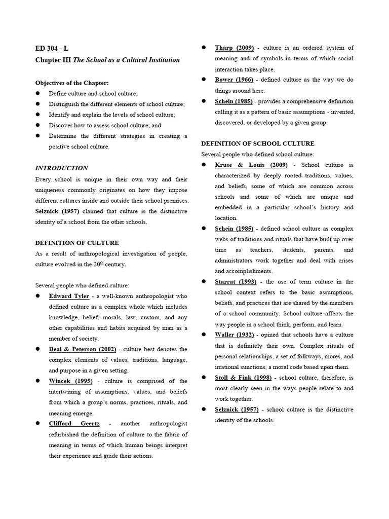 Ed304 Chapter3 Handout | PDF | Teachers | Traditions