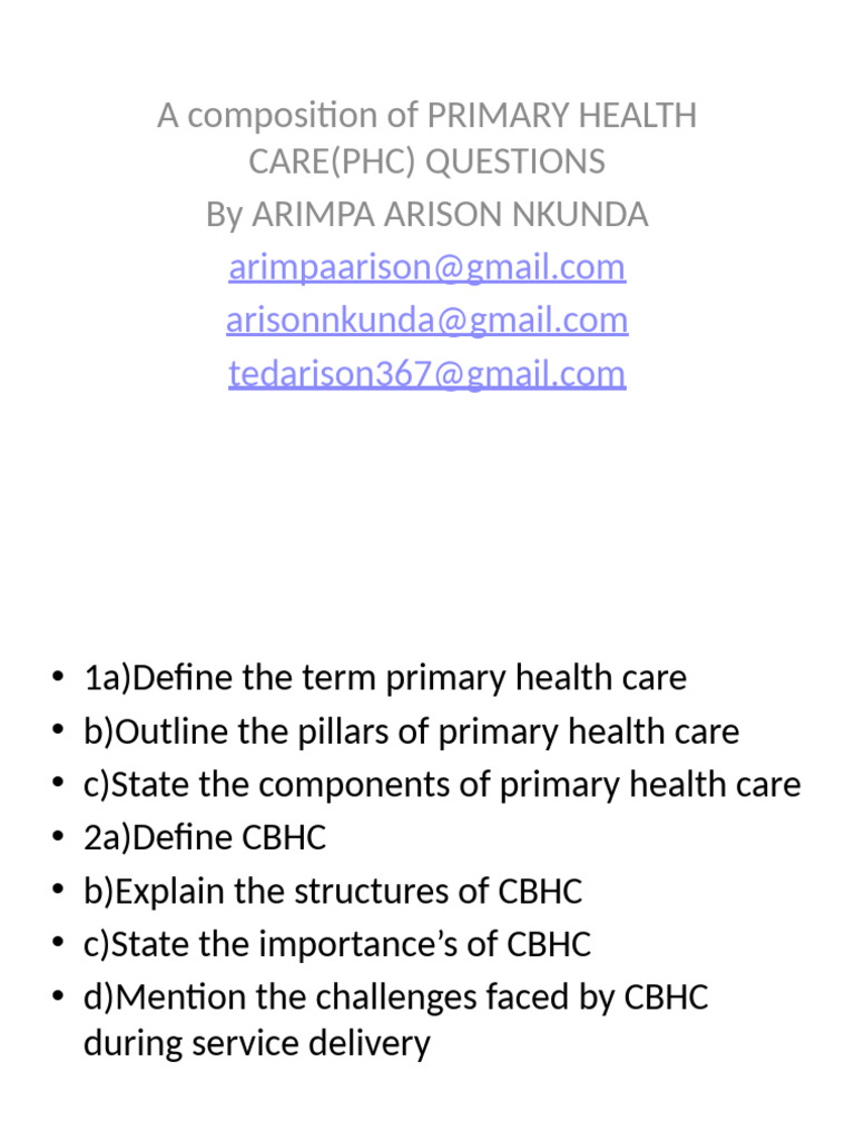 Primary Health Care Questions Overview | PDF | Social Programs | Health ...