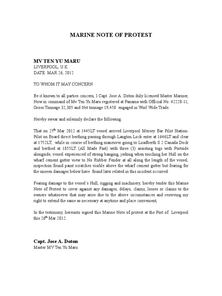 Tym-marine Note of Protest