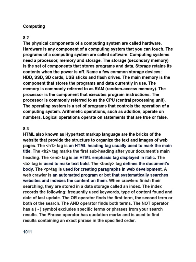 Yr 8 EOY Computing Notes | PDF | Byte | Computer Data Storage