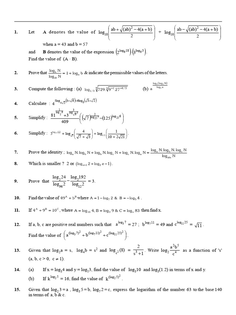 Log Log Log N N B 1: Exercise - Iv (A) | PDF | Logarithm | Numbers