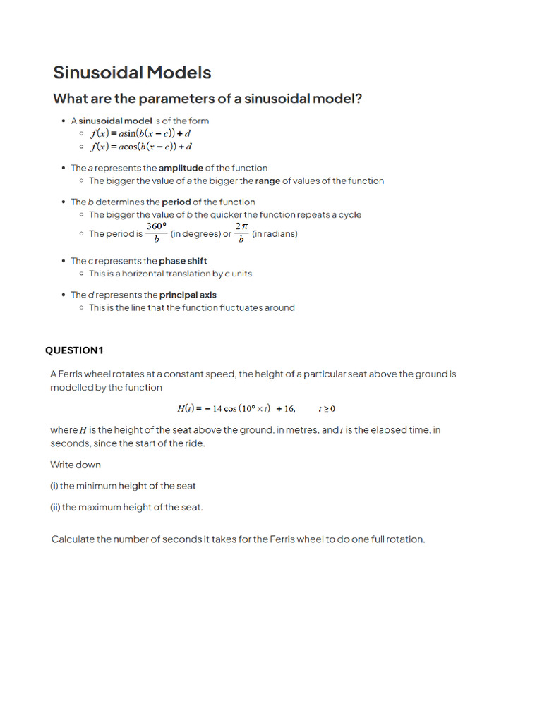 Applications and Modeling With Sinusoidal Functions Ws | PDF | Sine ...