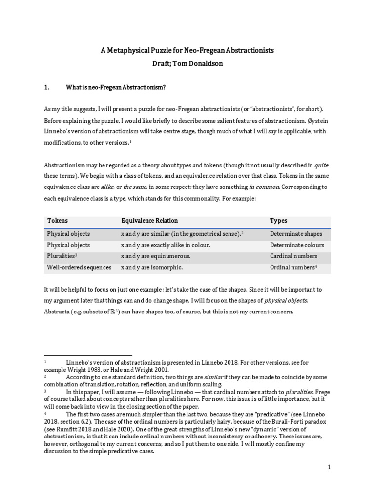 A Metaphysical Puzzle For Neo-Fregean Abstractionists Draft Tom ...