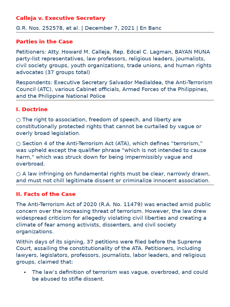 CD - Calleja v. Executive Secretary | PDF | Vagueness Doctrine | Justice