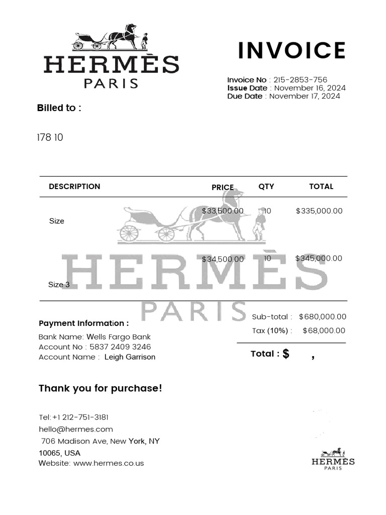 Hermès Invoice for Birkin Purchase | PDF
