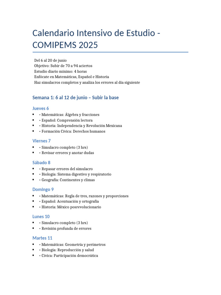 Calendario COMIPEMS 2025 | PDF
