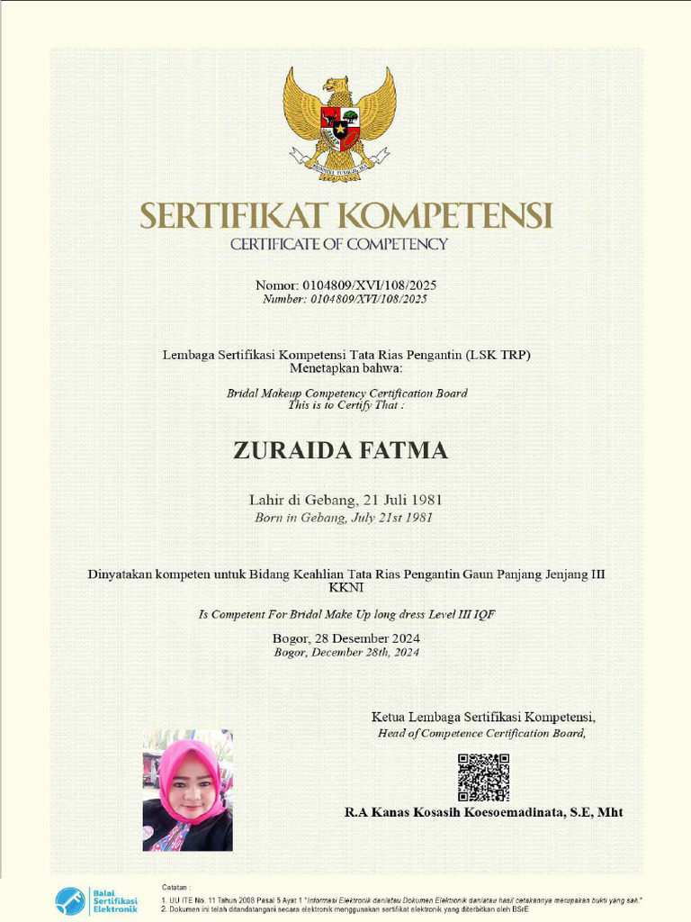 Sertifikat Zuraida Fatma | PDF