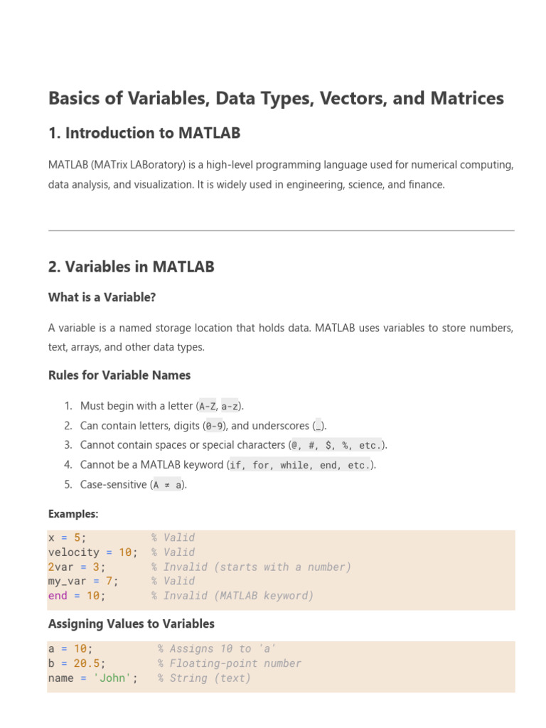 First Lecture Matlab | PDF | Matrix (Mathematics) | Matlab