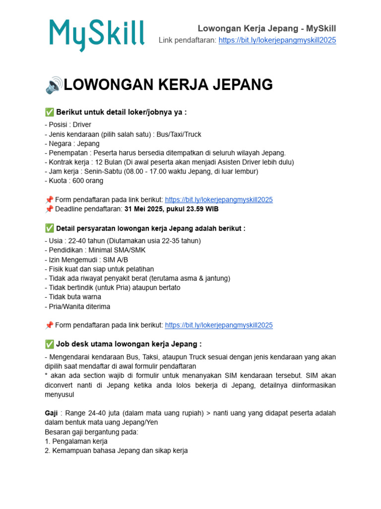 Lowongan Kerja Jepang | PDF
