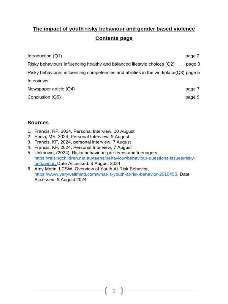 The Impact of Youth Risky Behaviour and Gender Based Violence | PDF ...