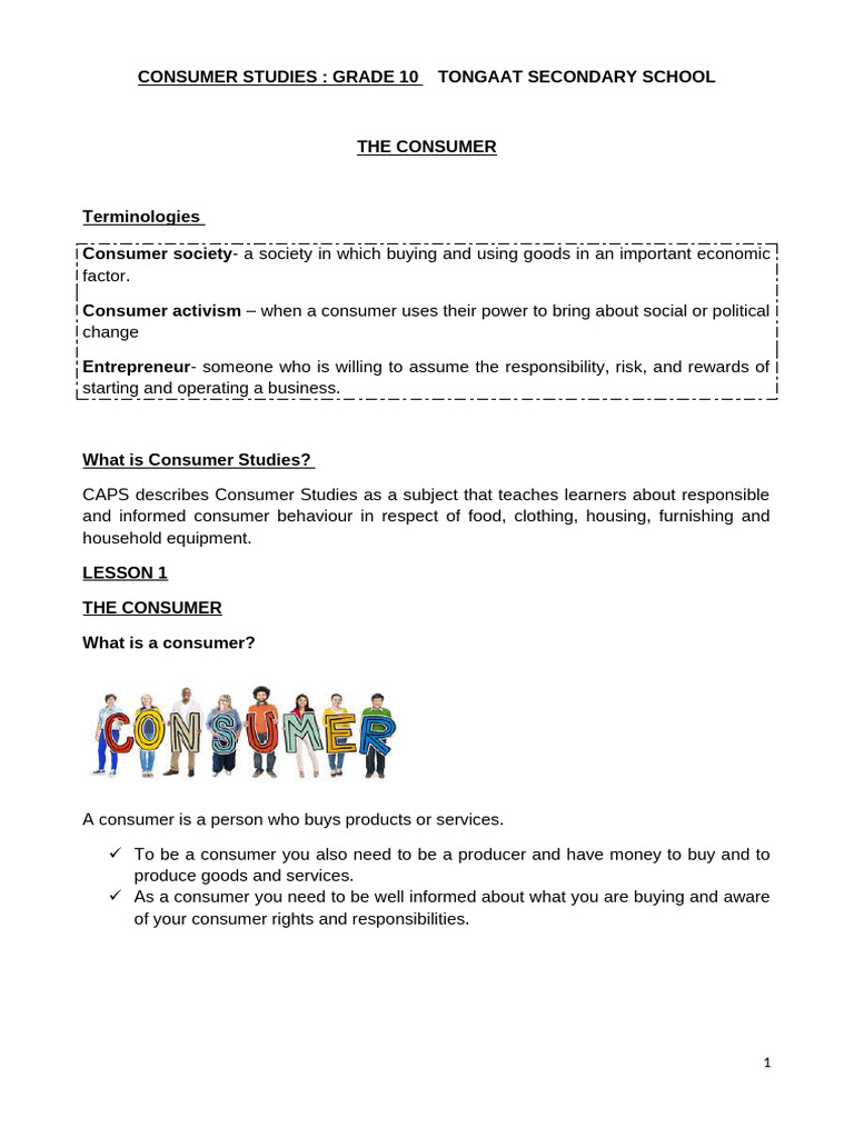 Consumer Studies Overview for Grade 10 | PDF | Decision Making
