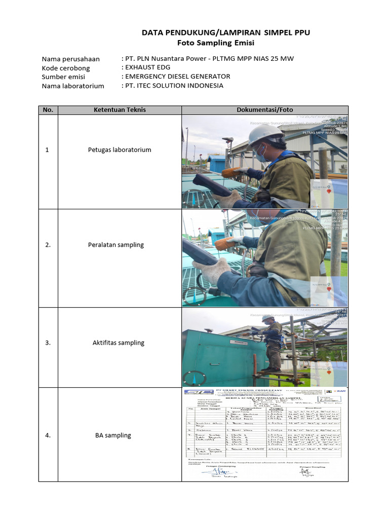 Format Foto Sampling Emisi EDG | PDF