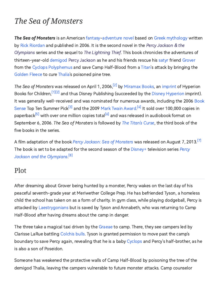 The Sea of Monsters - Wikipedia | PDF | American Adventure Novels ...