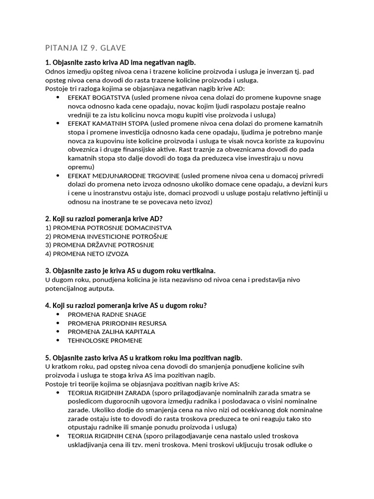 Pitanja Iz 9 Glave - Osnovi Ekonomije | PDF