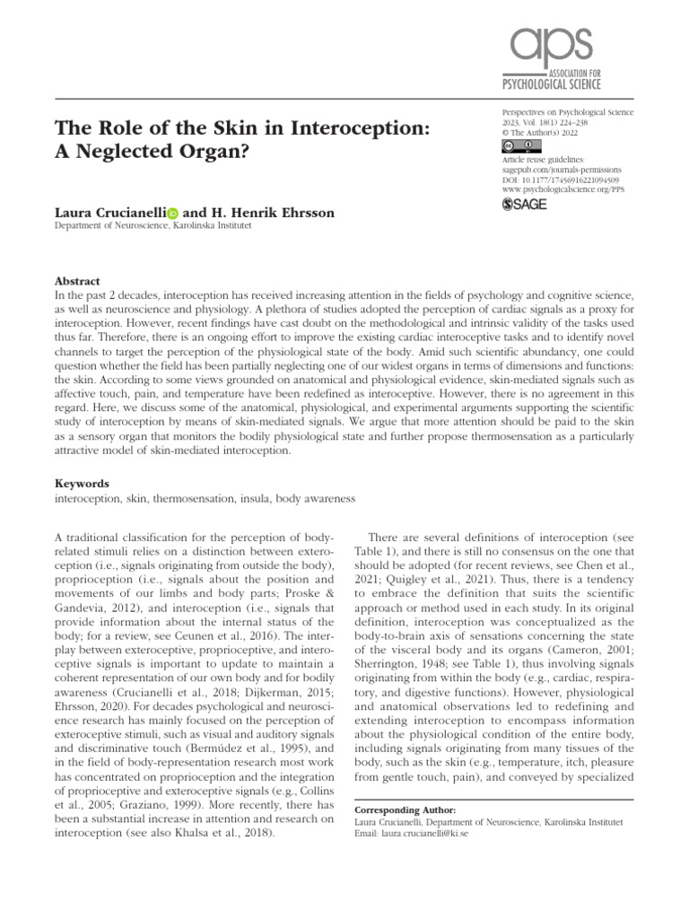 The Role of the Skin in Interoception a Neglected | PDF | Somatosensory System | Pain