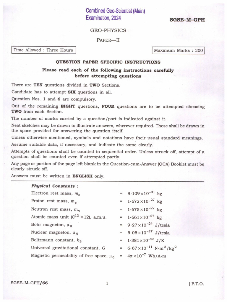QP Cgsmain 24 Geo Physics Paper II 240624 | PDF