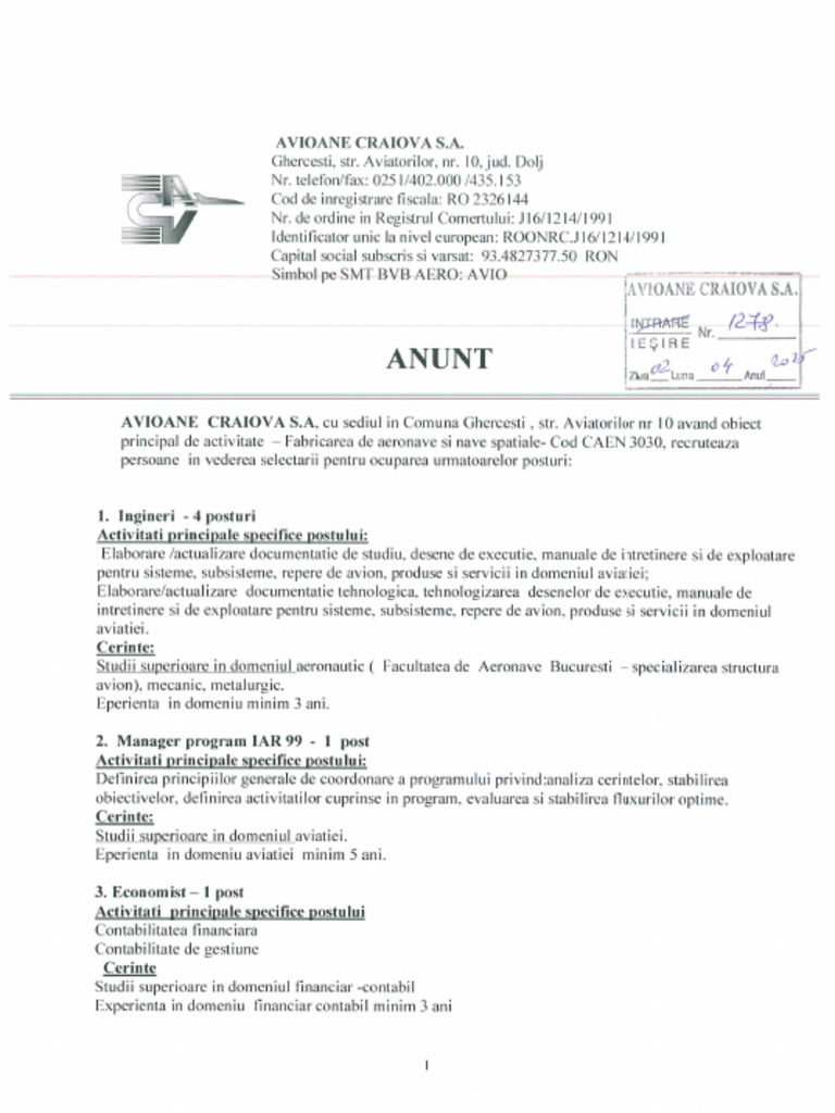 Anunt Angajare | PDF