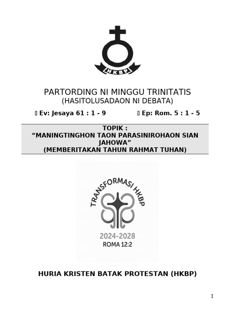 MINGGU Trinitatis, Batak, 15 Juni 2025 | PDF