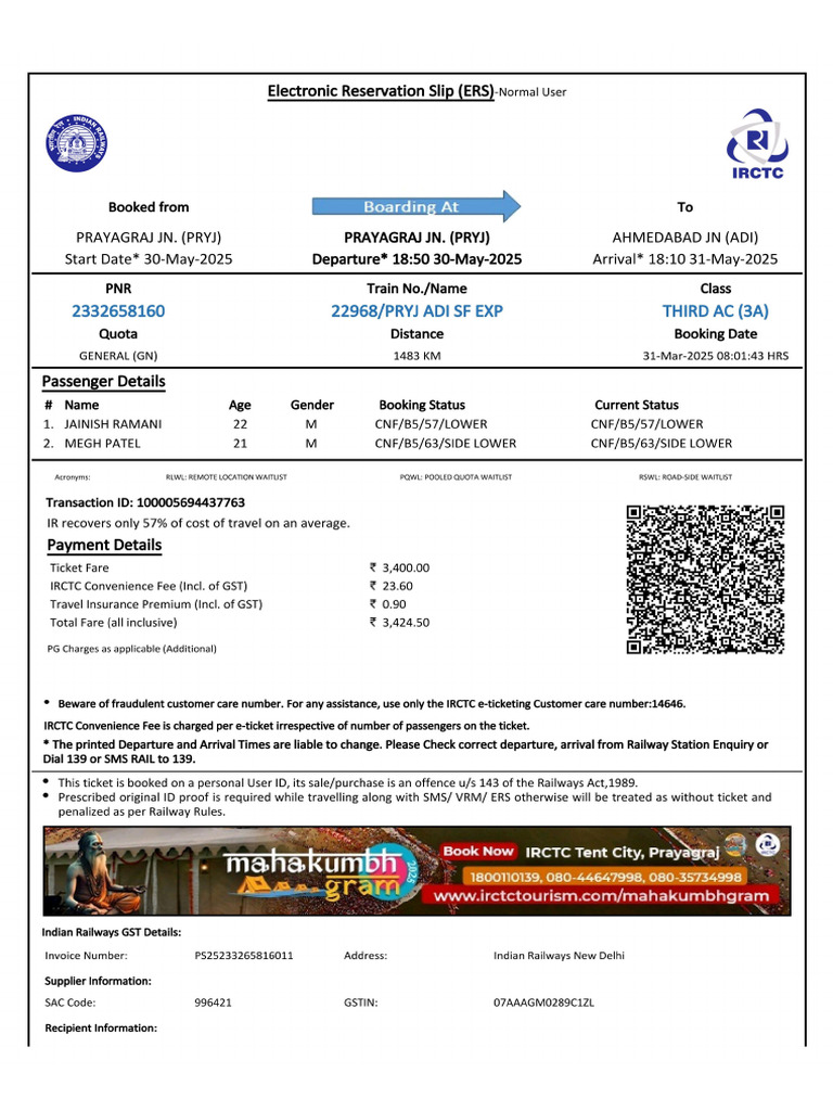Jainish Ticket 1 | PDF