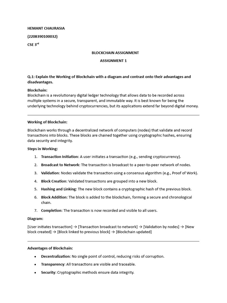 HEMANT CHAURASIA Blockchain Assignment | PDF | Cryptography | Public Key Cryptography