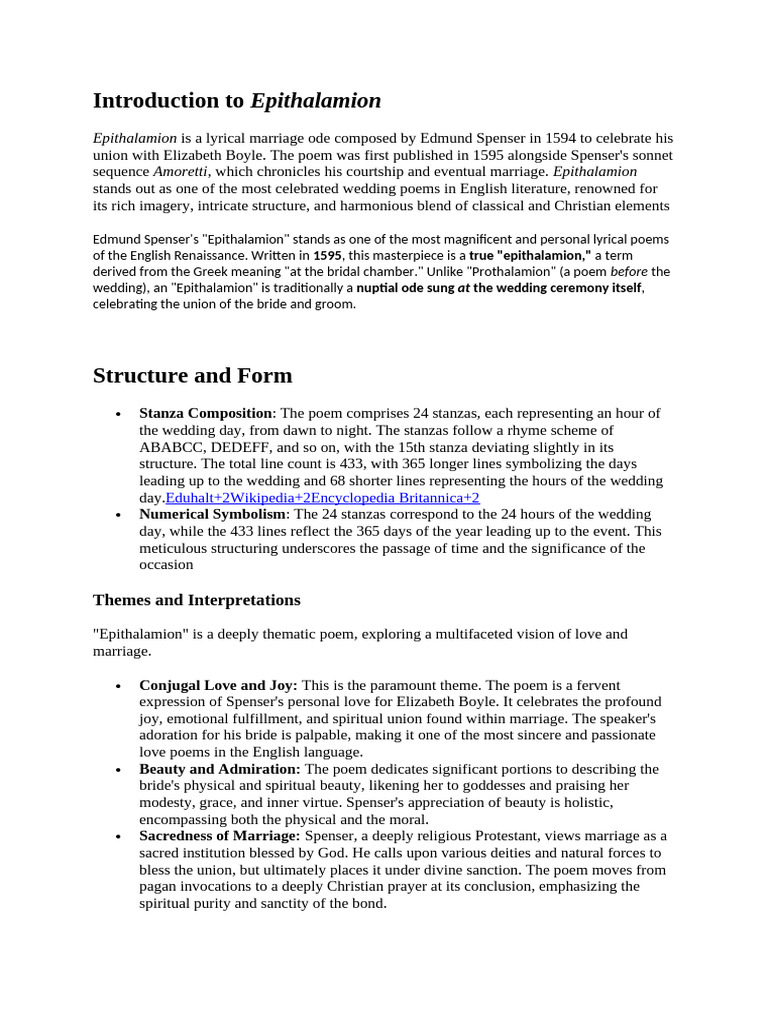 Analysis of Spenser's Epithalamion | PDF