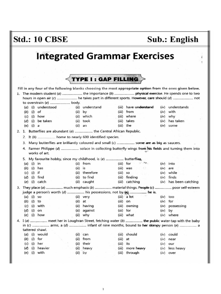 Eng Grammar Worksheets Class X | PDF