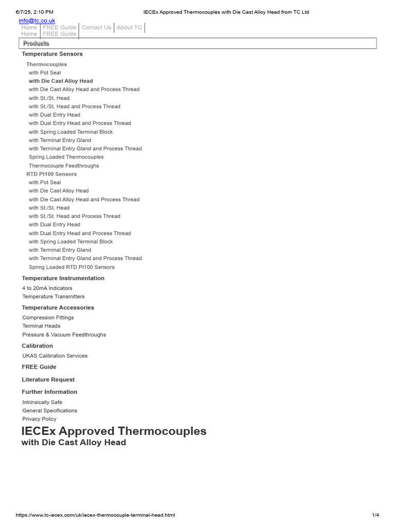 IECEx Approved Thermocouples With Die Cast Alloy Head From TC LTD | PDF ...