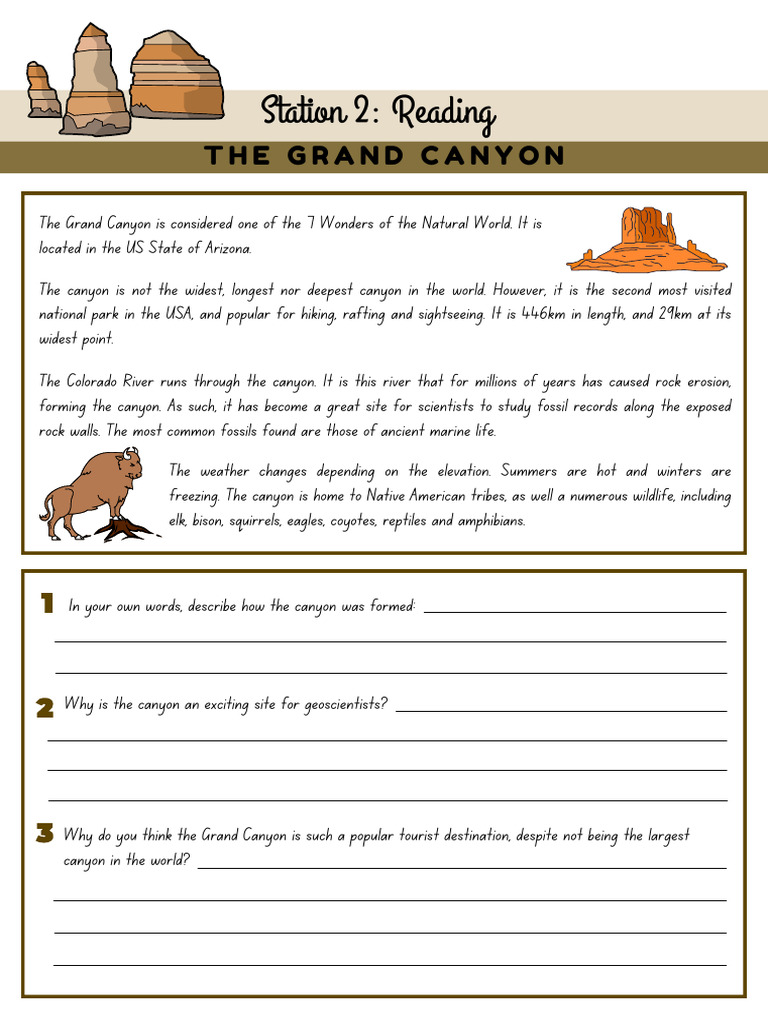 Reading Comprehension The Grand Canyon Worksheet | PDF
