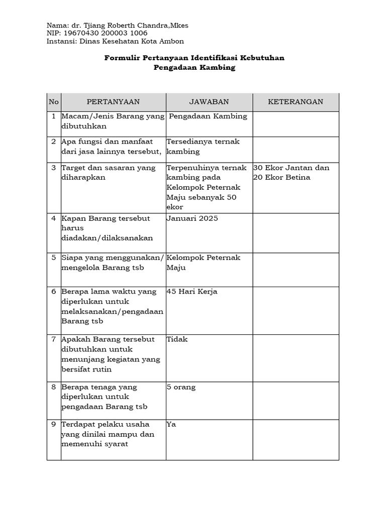 Pengadaan Kambing untuk Peternak Ambon | PDF