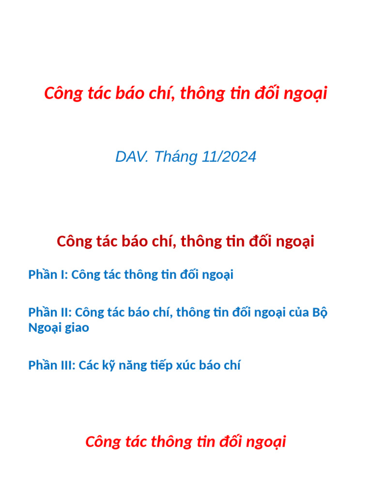 Thông Tin Đối Ngoại. Tiếp Xúc Báo Chí. DAV.4.2025 | PDF