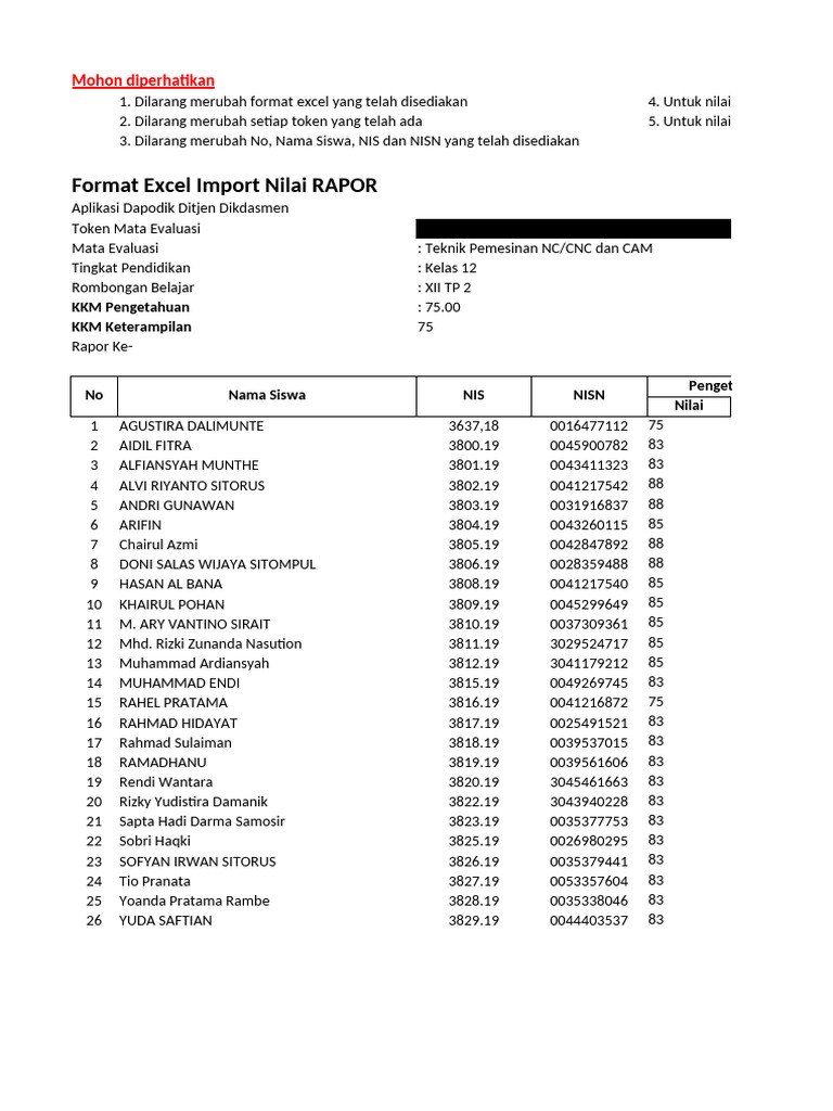 Format Nilai Rapor 20211 XII - TP - 2 Teknik Pemesinan NC - CNC Dan CAM | PDF