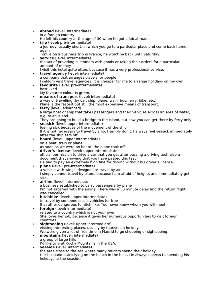 Travel Vocabulary and Idioms Guide | PDF | Train | Transport