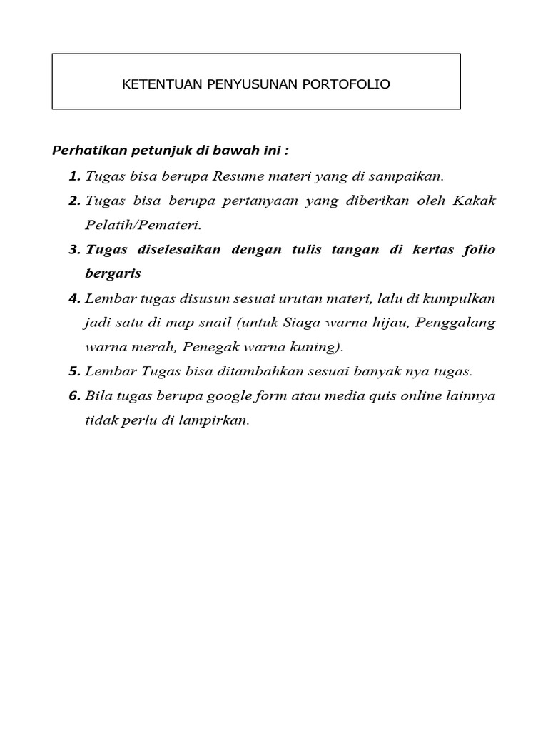 Contoh Format Portofolio Peserta KMD KML UM | PDF
