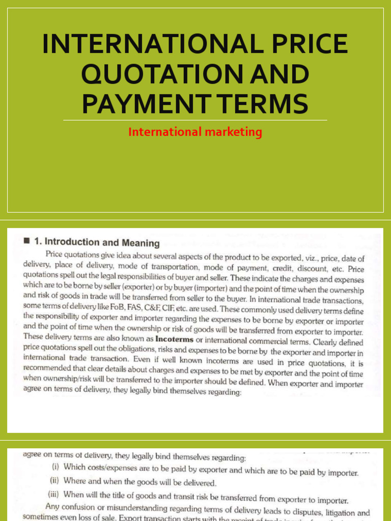 International Price Quotation and Payment Terms | PDF