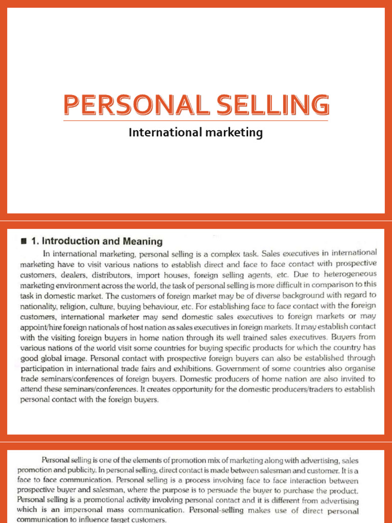Personal Selling in International Marketing | PDF