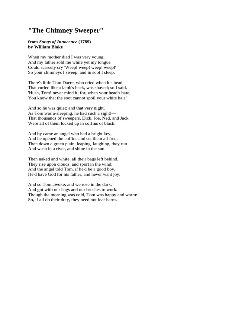 Chimney Sweeper Poem | PDF