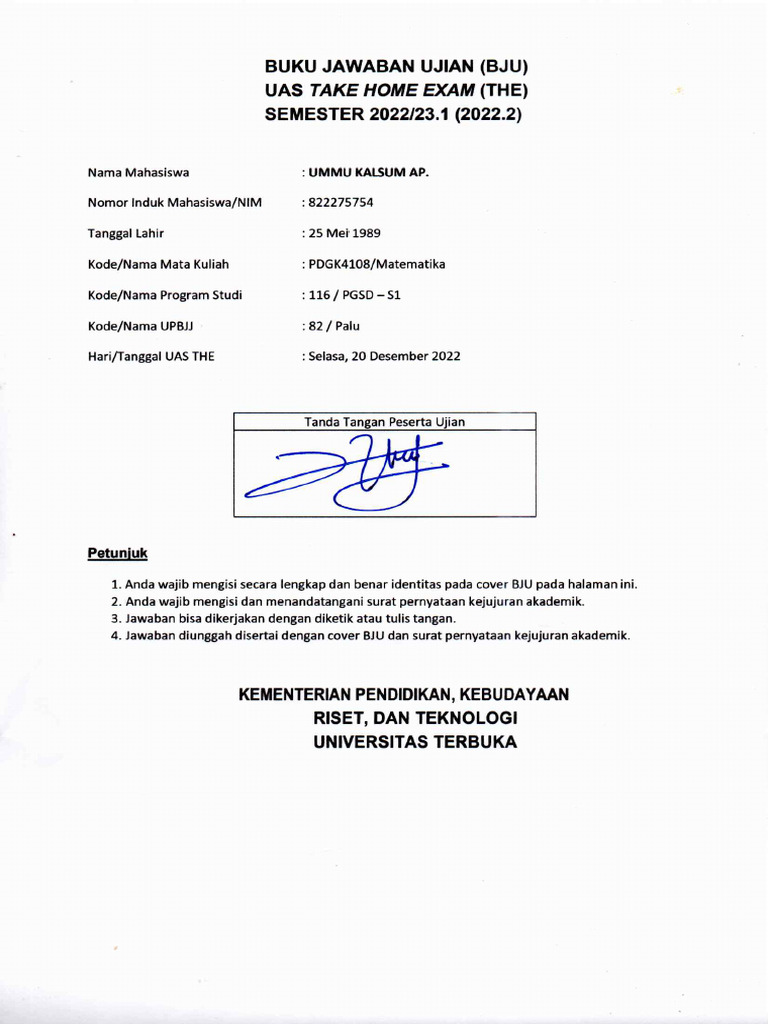 Jawaban Matematika Ummu | PDF