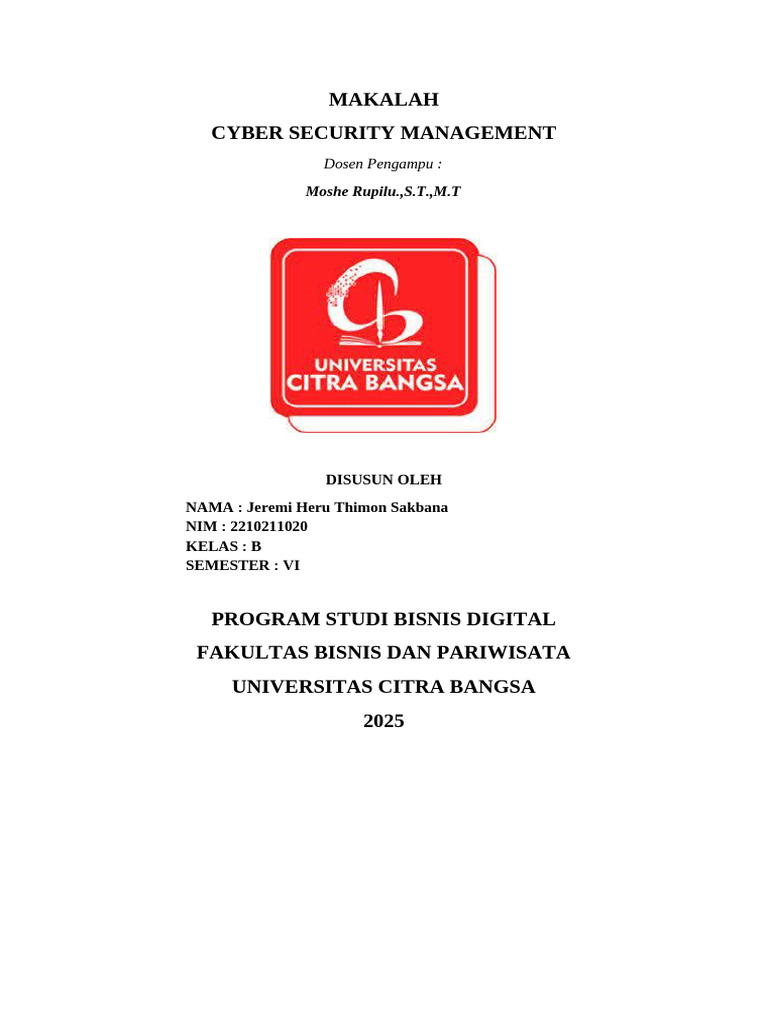 Jeremi Heru Sakbana - Tugas 1 Makalah Cyber Security Management | PDF