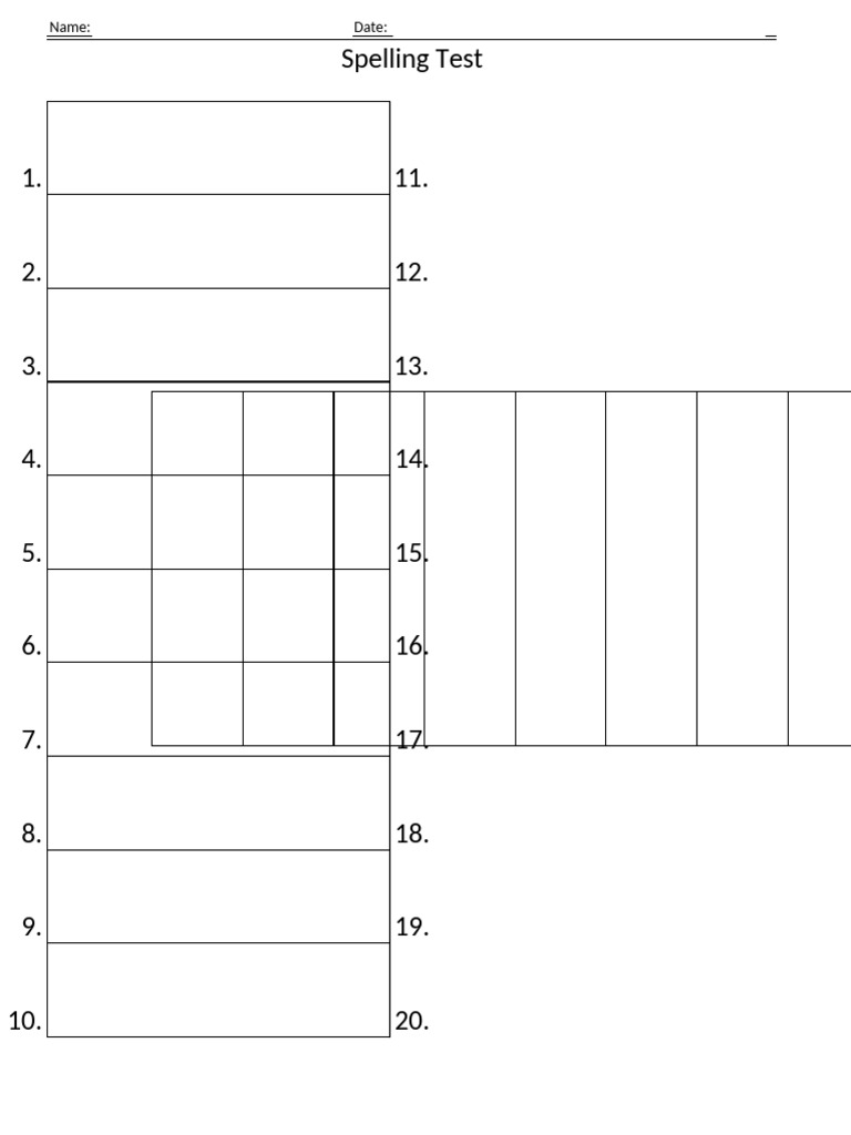 Spelling Test Template 11 | PDF
