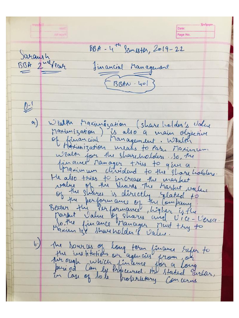 Saransh BBA 4th Sem (Financial Management) | PDF