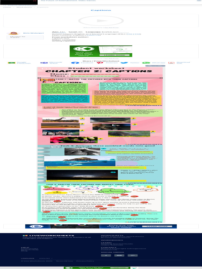 ESL Caption Writing Worksheet | PDF