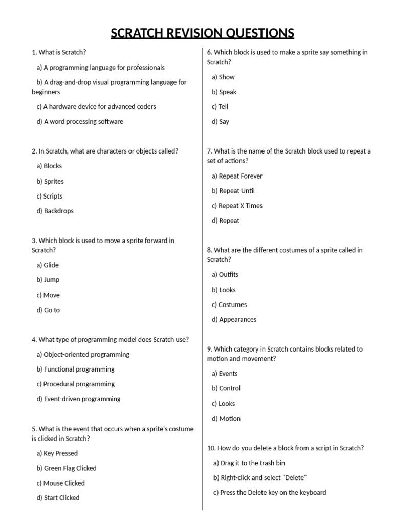 Scratch Revision Questions | PDF | Scratch (Programming Language) | Computing