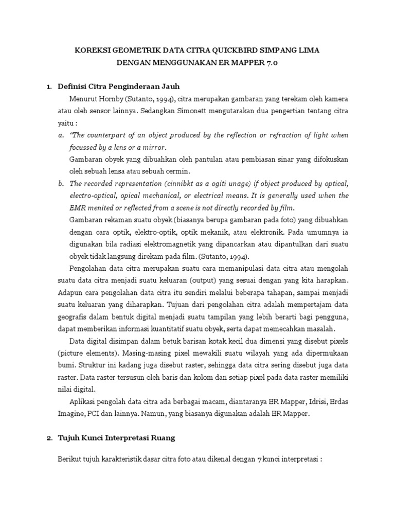Koreksi Geometrik Data Citra Quickbird Simpang Lima | PDF